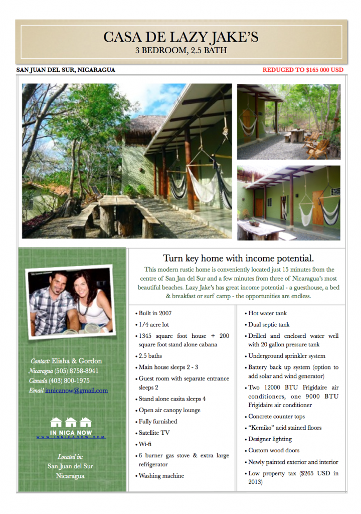 Asking Price For Casa de Lazy Jake's Has Just Been Reduced! - In Nica Now